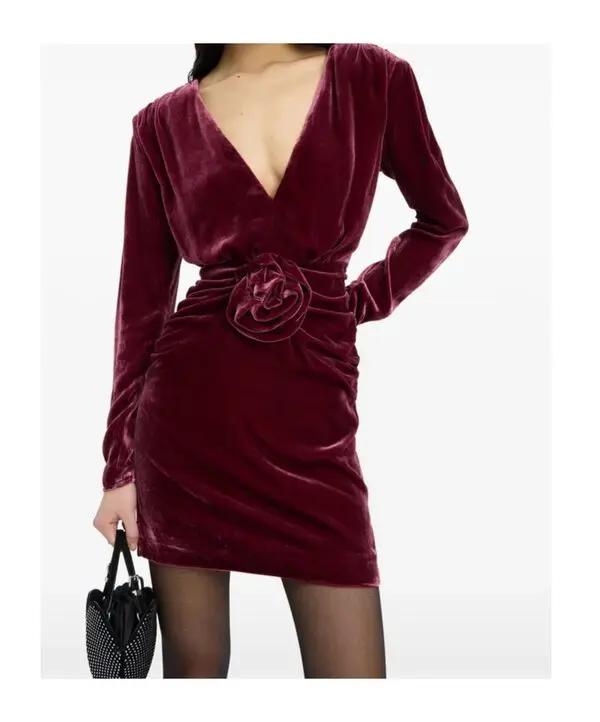ROTATE BY BIRGER CHRISTENSEN Burgundy Silk Velvet Mini Dress