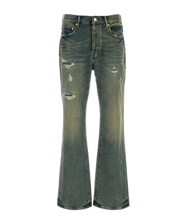 PURPLE BRAND Distressed Paisley-patch Bootcut Jeans - Mid-indigo