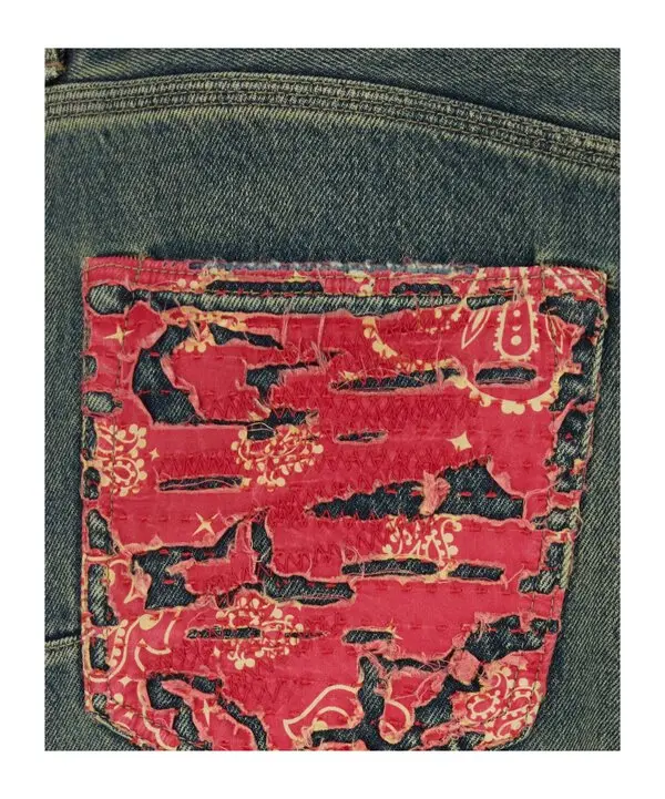 PURPLE BRAND Distressed Paisley-patch Bootcut Jeans