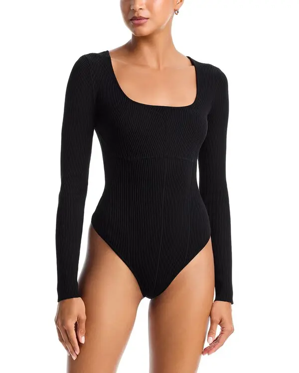 Aqua Rib Knit Long Sleeve Bodysuit