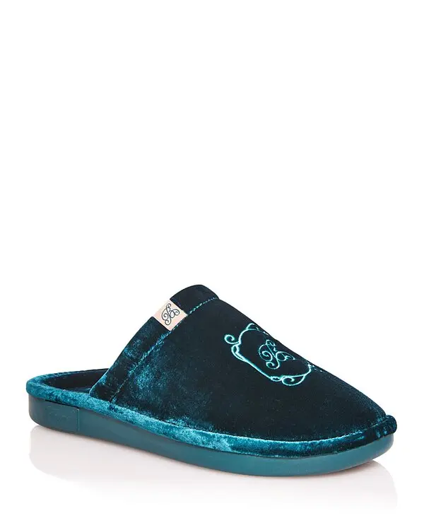BRUNCH Embroidered Velvet Slippers - Teal