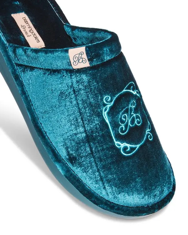 BRUNCH Embroidered Velvet Slippers - Teal