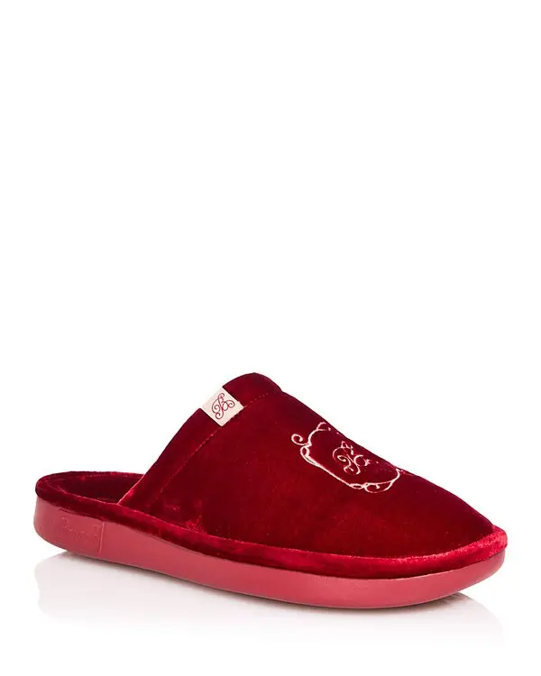 BRUNCH Embroidered Velvet Slippers - Wine