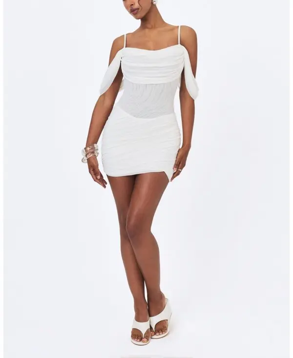 MISS CIRCLE NEW YORK Umnia Mesh Off-shoulder Drape Mini Dress