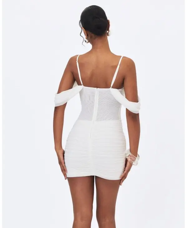 MISS CIRCLE NEW YORK Umnia Mesh Off-shoulder Drape Mini Dress