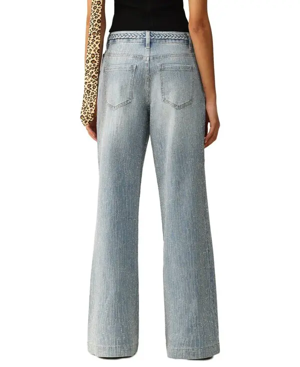 BAYEAS Mid Rise Wide Leg Denim Jeans With Rhinestone In Light