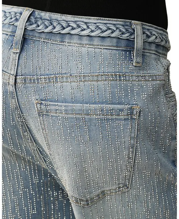 BAYEAS Mid Rise Wide Leg Denim Jeans With Rhinestone In Light