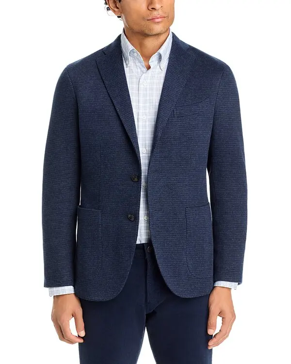 Boglioli Cotton Blend Micro Houndstooth Jersey Jacket - Navy