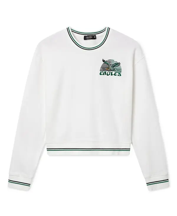 Junk Food Clothing Philadelphia Eagles Cropped Striped Rib Fleece - White