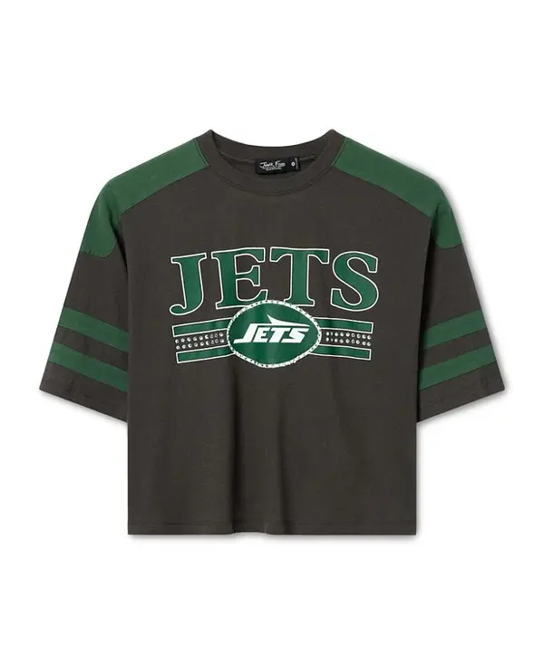 Junk Food Clothing New York Jets Striped Bling Crop Tee - True Black