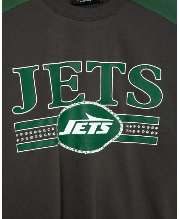 Junk Food Clothing New York Jets Striped Bling Crop Tee