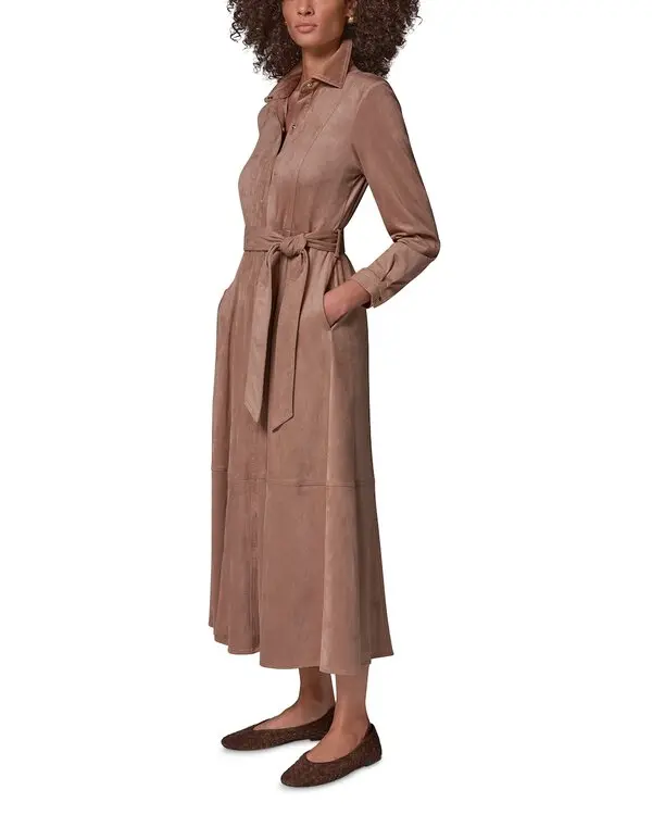 DONNA KARAN WEEKEND Faux Suede Belted Midi Shirt Dress