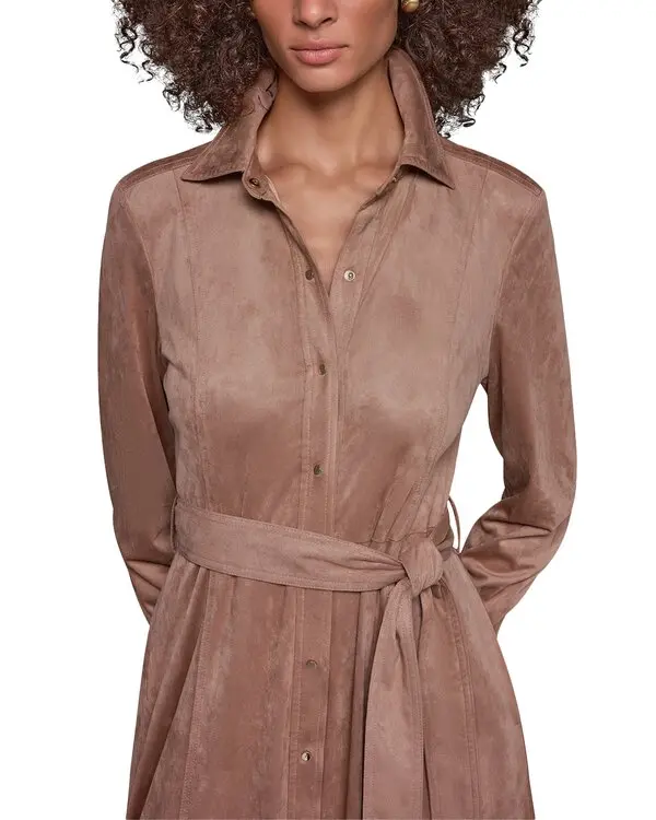DONNA KARAN WEEKEND Faux Suede Belted Midi Shirt Dress
