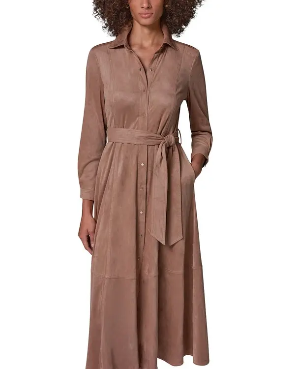 DONNA KARAN WEEKEND Faux Suede Belted Midi Shirt Dress