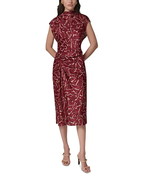 Donna Karan New York Cowl Neck Side Ruched Dress - Black Cherry