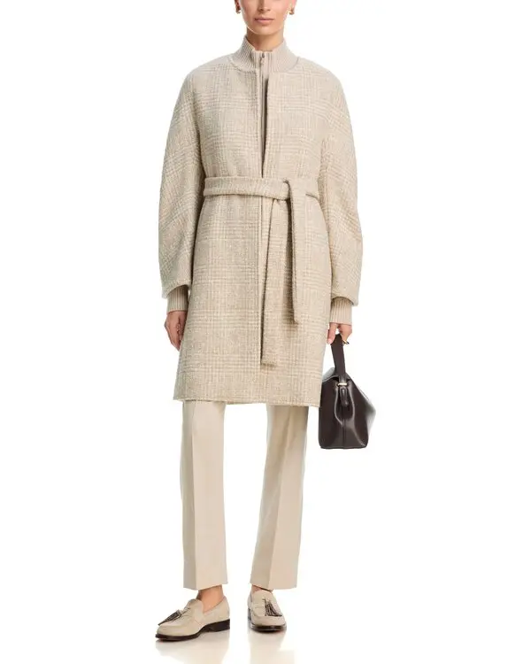 Eleventy Collarless Belted Wool Blend Coat