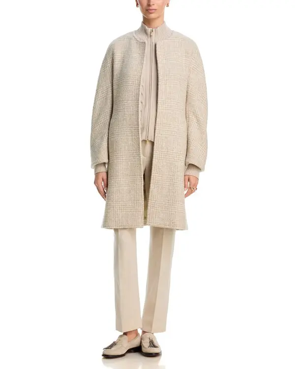 Eleventy Collarless Belted Wool Blend Coat