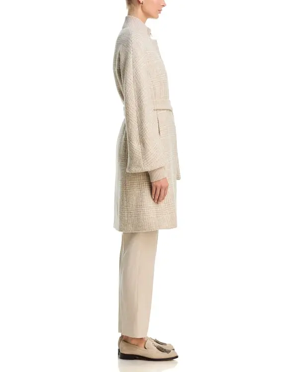 Eleventy Collarless Belted Wool Blend Coat