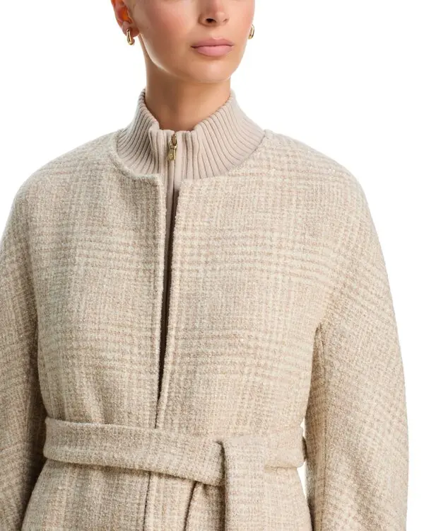Eleventy Collarless Belted Wool Blend Coat