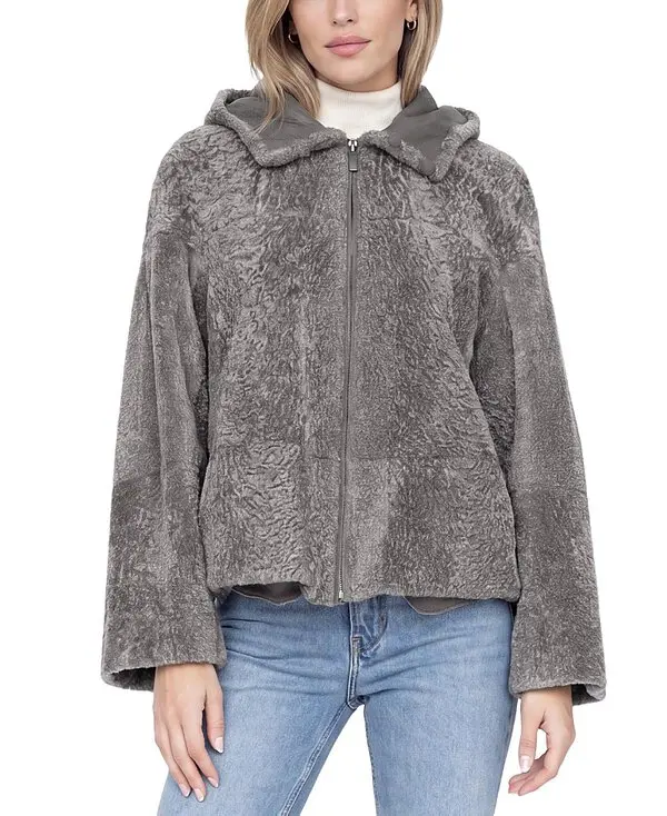Gorski Reversible Shearling Lamb Zip Parka - Gray