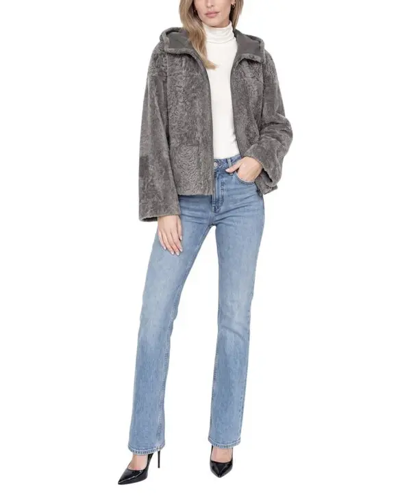 Gorski Reversible Shearling Lamb Zip Parka - Gray