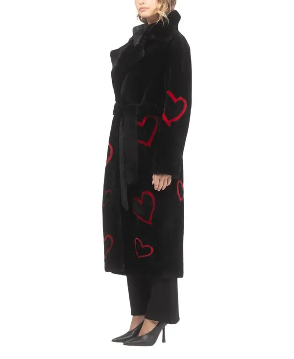 Gorski Reversible Shearling Lamb Coat With Heart Intarsia, Belt