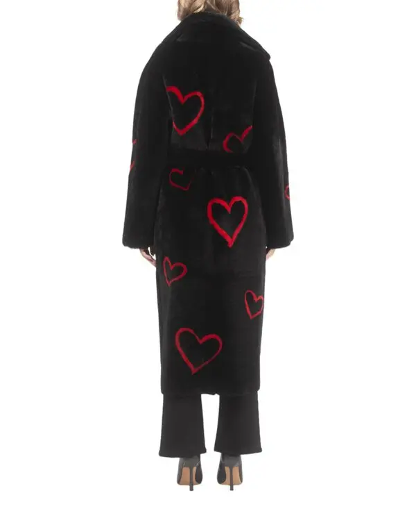 Gorski Reversible Shearling Lamb Coat With Heart Intarsia, Belt