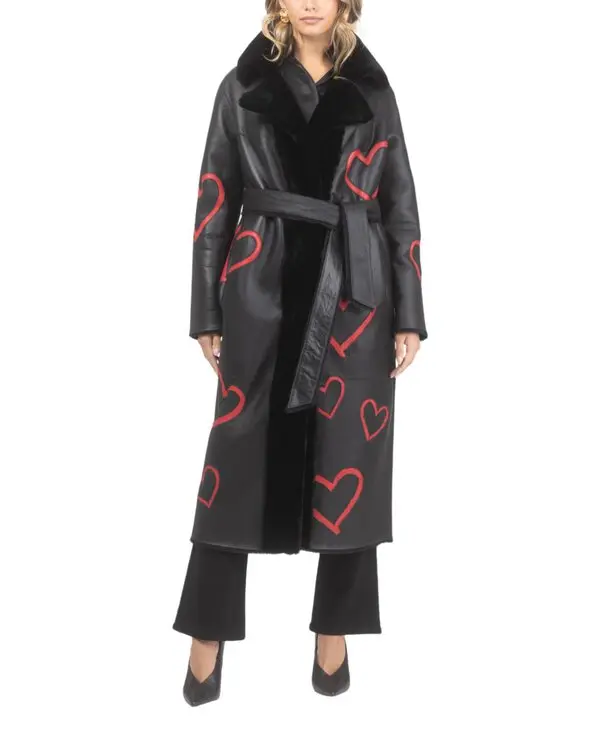 Gorski Reversible Shearling Lamb Coat With Heart Intarsia, Belt