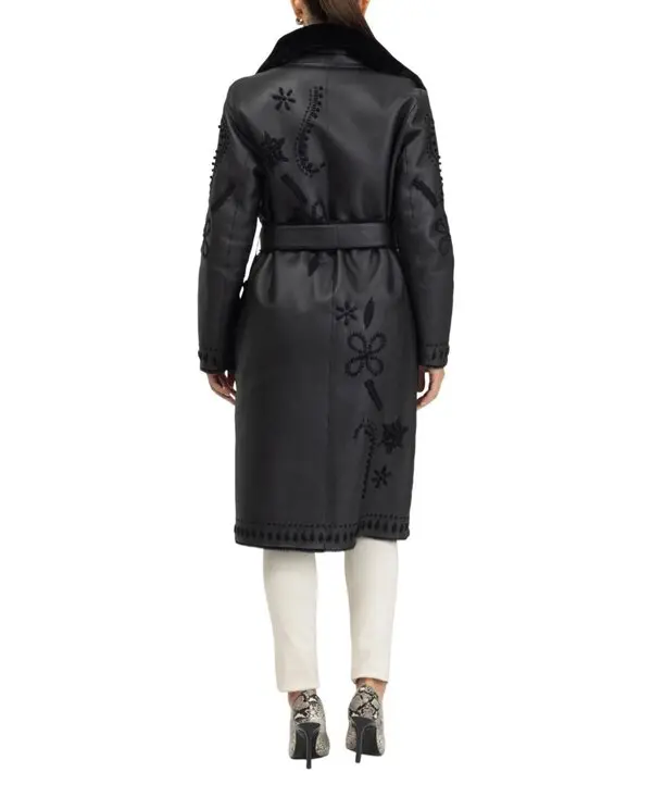 Gorski Merino Shearling Lamb Short Coat With Embroidery And Belt