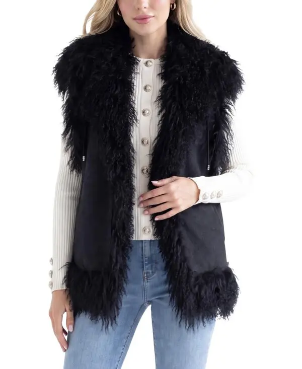 Gorski Reversible Mongolian Shearling Lamb Vest With Wool And Cashmere Back