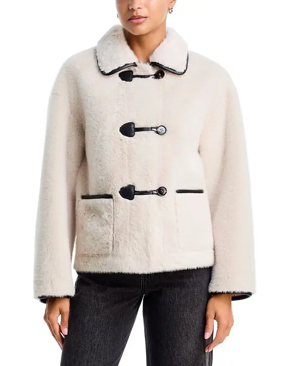 Aqua Faux Shearling Spread Collar Jacket