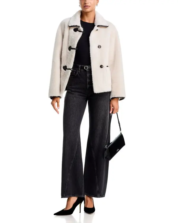 Aqua Faux Shearling Spread Collar Jacket