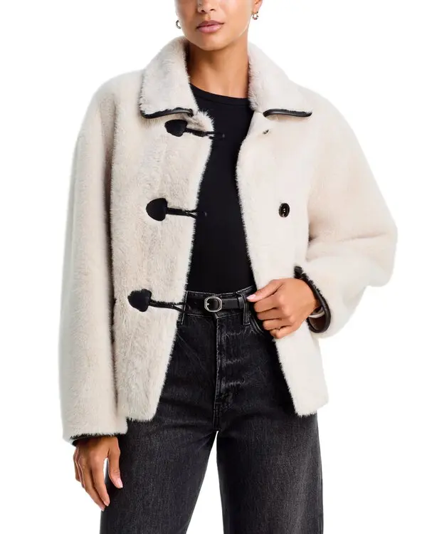 Aqua Faux Shearling Spread Collar Jacket