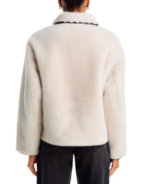 Aqua Faux Shearling Spread Collar Jacket