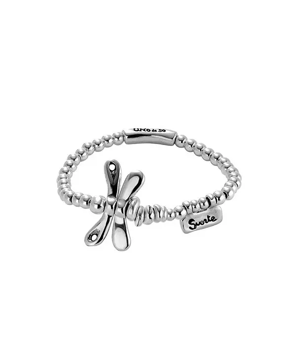UNODE50 Elastic Bracelet With Sterling Plated Dragonfly - Silver