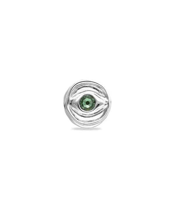 UNODE50 Sterling Plated Signet Ring In The Shape Of An Eye With Green Faceted Crystal - Silver