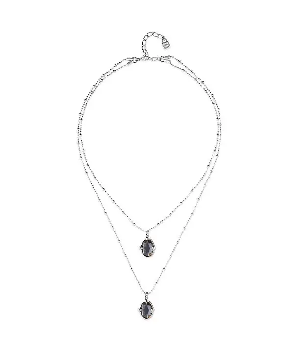 UNODE50 Double Necklace Plated In Sterling And Small Faceted Crystals - Silver