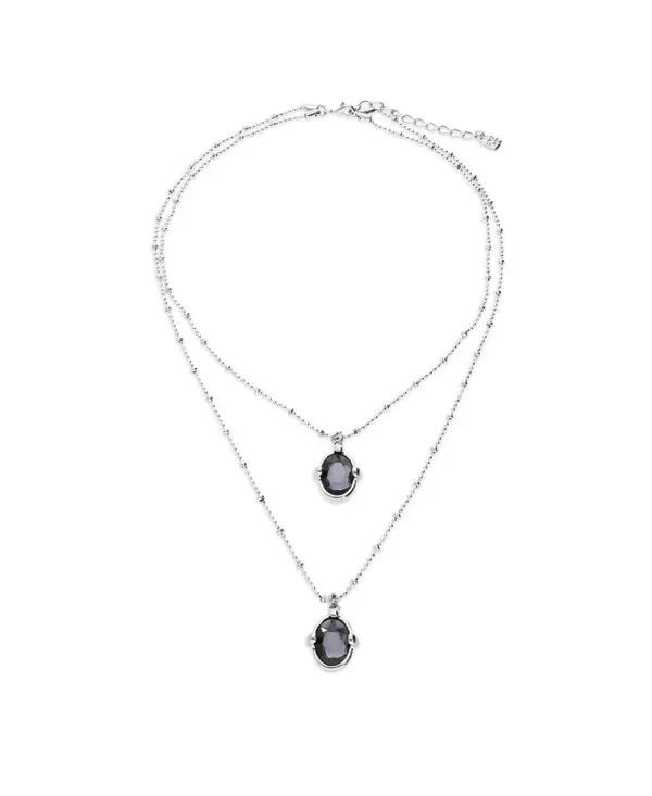 UNODE50 Double Necklace Plated In Sterling And Small Faceted Crystals