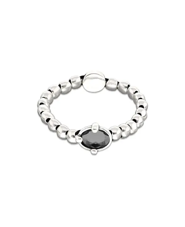 UNODE50 Sterling Plated Ball Elastic Bracelet With Black Faceted Crystal - Silver