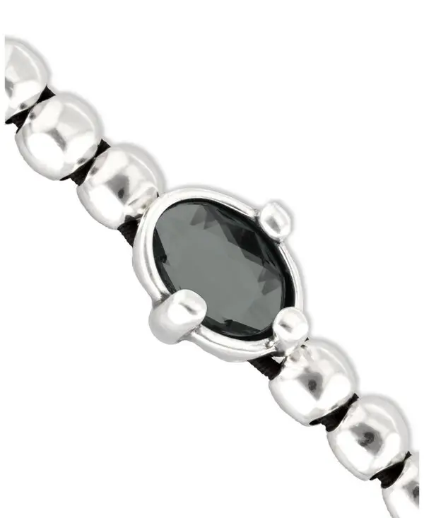 UNODE50 Sterling Plated Ball Elastic Bracelet With Black Faceted Crystal