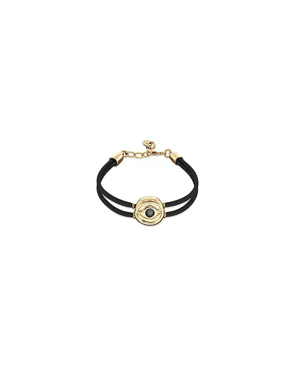 UNODE50 Black Double Leather Bracelet With -plated Eye Detail And Crystal - Gold
