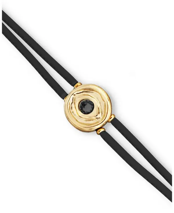 UNODE50 Black Leather Bracelet With -plated Eye Detail And Crystal