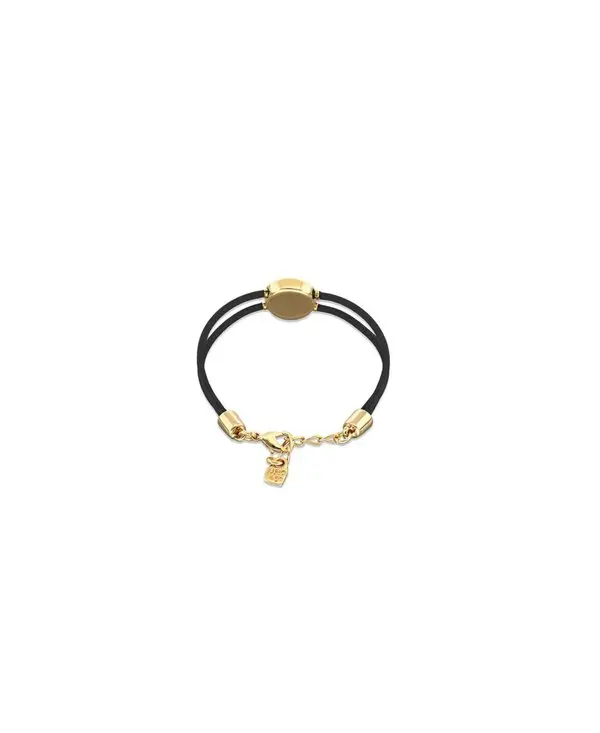 UNODE50 Black Leather Bracelet With -plated Eye Detail And Crystal