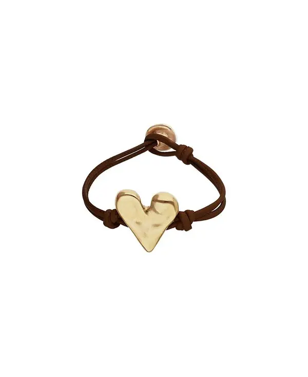 UNODE50 Brown Leather Strap With -plated Heart Detail - Gold