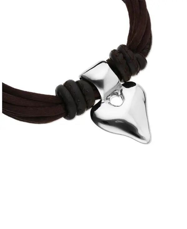UNODE50 Silk-effect Thread Blend Bracelet With Brown Leather And Heart Detail