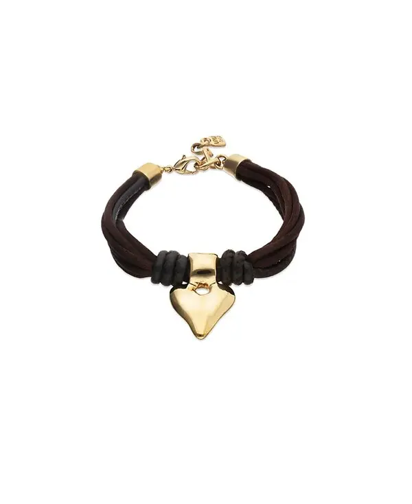 UNODE50 Silk-effect Thread Blend Bracelet With Beige Leather And Heart Detail - Gold