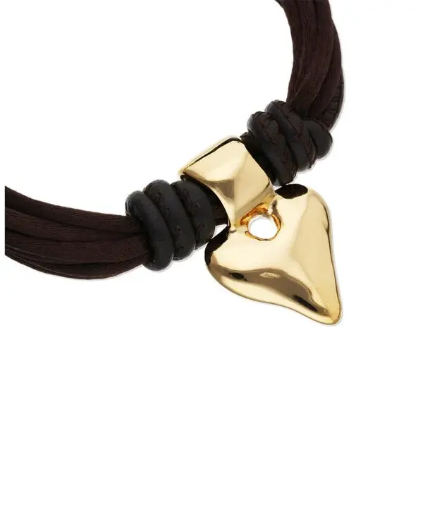 UNODE50 Silk-effect Thread Blend Bracelet With Beige Leather And Heart Detail