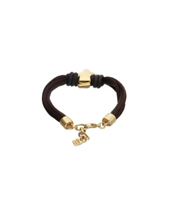 UNODE50 Silk-effect Thread Blend Bracelet With Beige Leather And Heart Detail