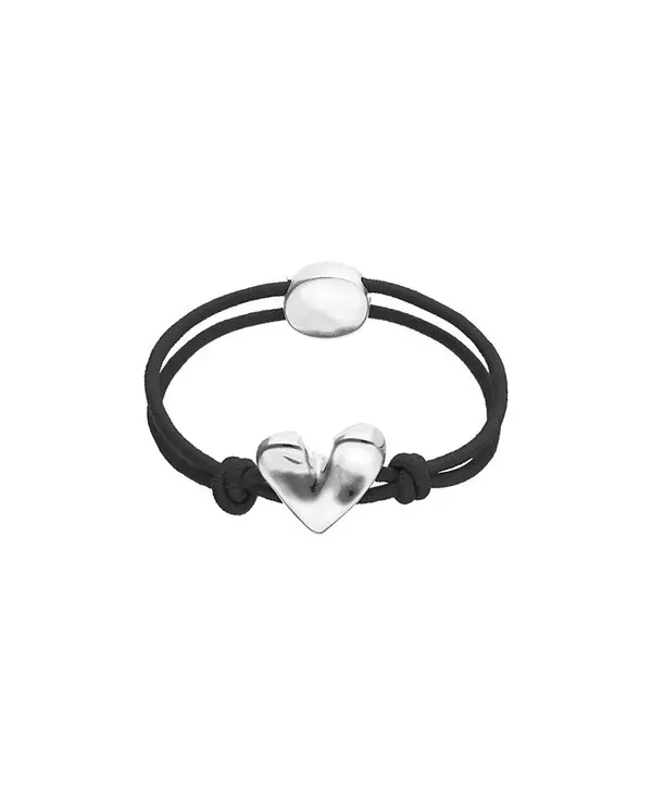 UNODE50 Elastic Thread Bracelet With Sterling Silver Plated Heart - Black