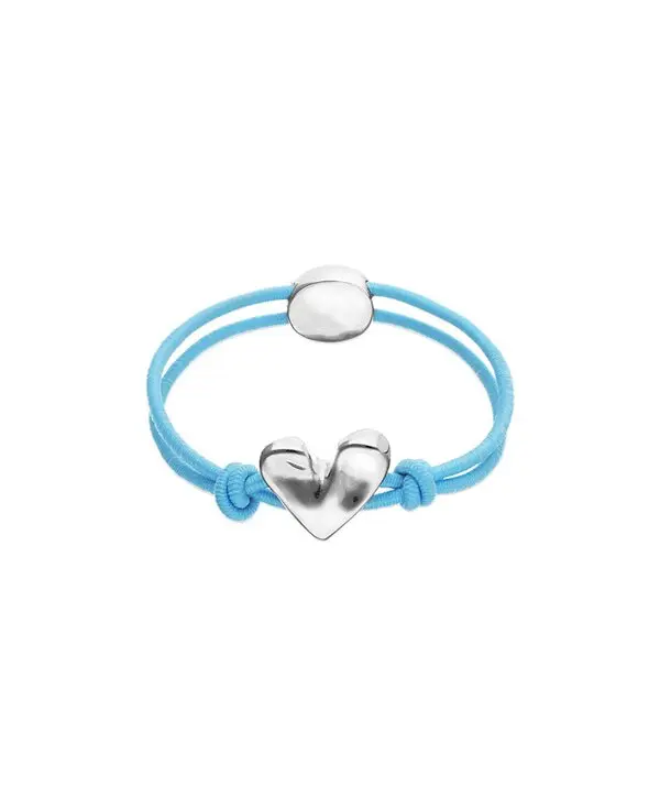 UNODE50 Elastic Thread Bracelet With Sterling Silver Plated Heart - Blue